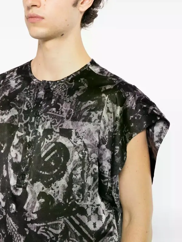 Yohji Yamamoto Sea-print Short-sleeve Placket Shirt