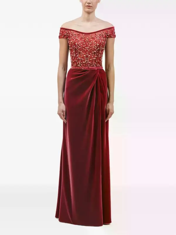 RAMI AL ALI Embellished Velvet-skirt Maxi Dress - Red