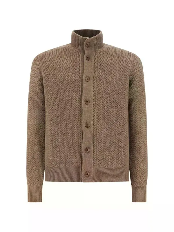 LORENZONI Chevron-knit High-neck Cardigan