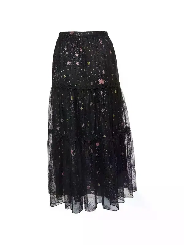 Moschino Star-print Lace-overlay Maxi Skirt - Black