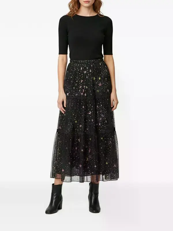 Moschino Star-print Lace-overlay Maxi Skirt
