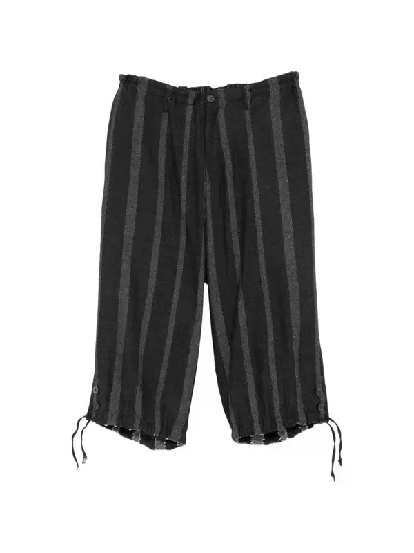 Yohji Yamamoto Stripe-pattern Wide-leg Shorts - Black