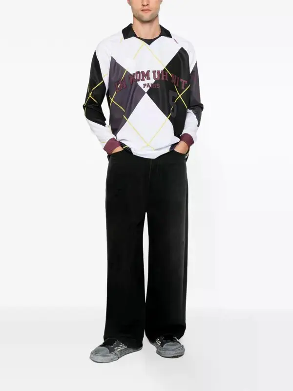IH NOM UH NIT Argyle-print Long-sleeve Polo Shirt - White