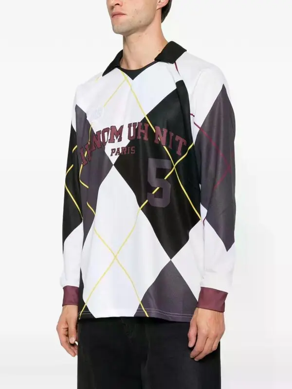 IH NOM UH NIT Argyle-print Long-sleeve Polo Shirt
