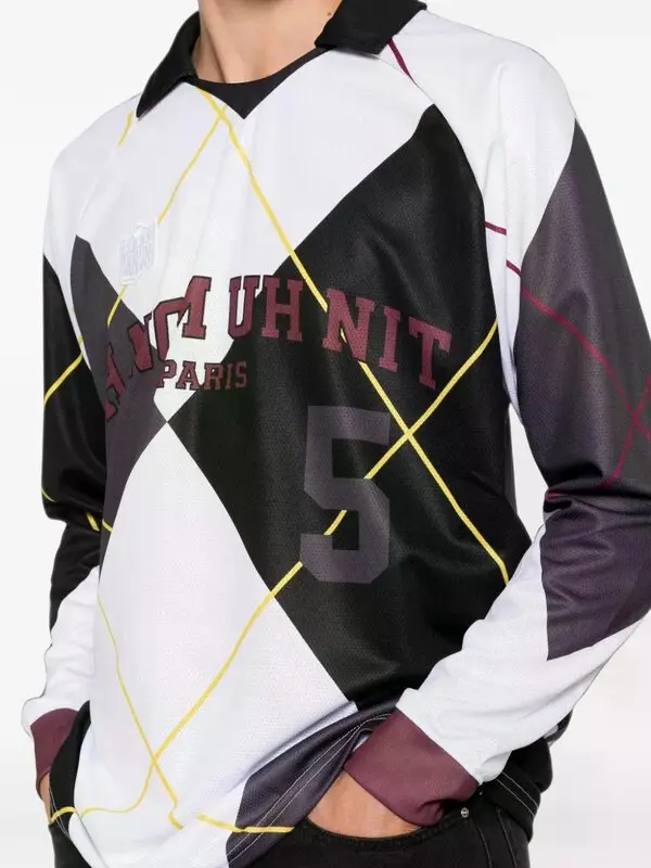 IH NOM UH NIT Argyle-print Long-sleeve Polo Shirt
