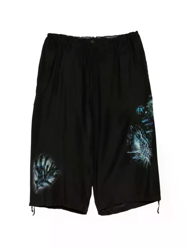 Yohji Yamamoto Sea Creature-print Drawstring Shorts - Black