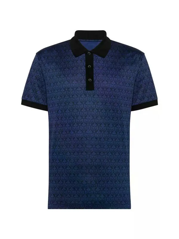 BILLIONAIRE Lion-print Short-sleeve Polo Shirt - Blue