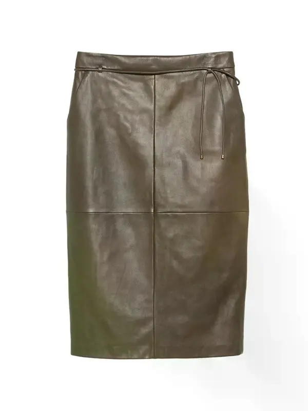 Max Mara Natural Nappa Leather Pencil Skirt Kaki - Brown