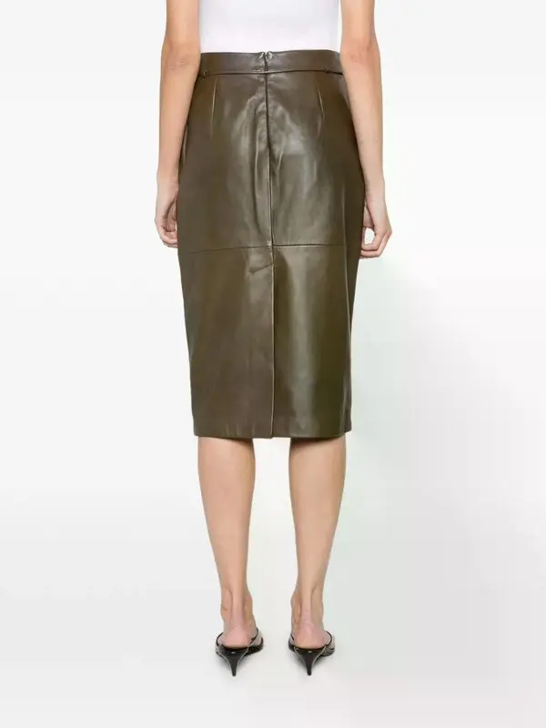 Max Mara Natural Nappa Leather Pencil Skirt Kaki