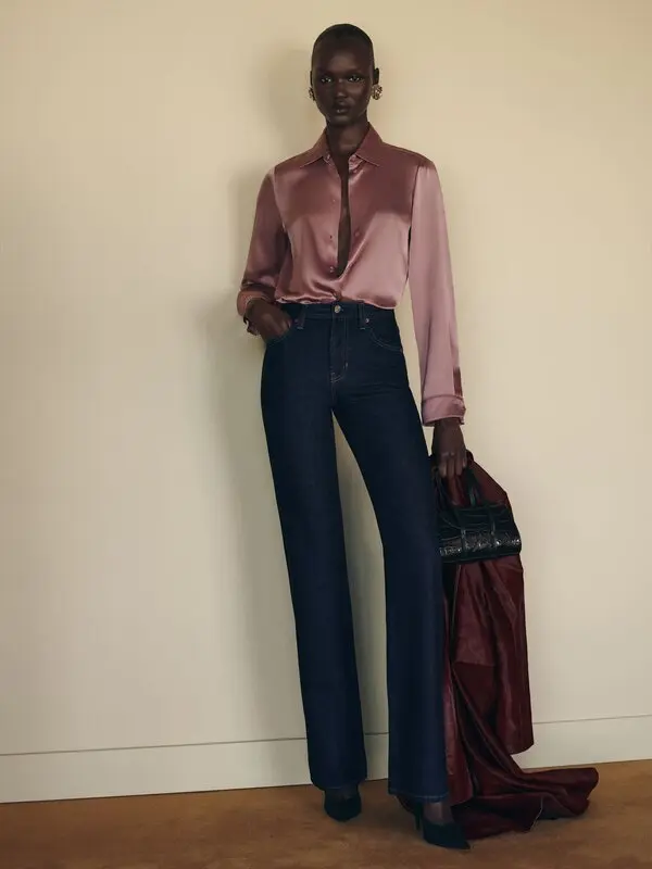 REFORMATION Loli High Rise Bootcut Short Jeans Denim
