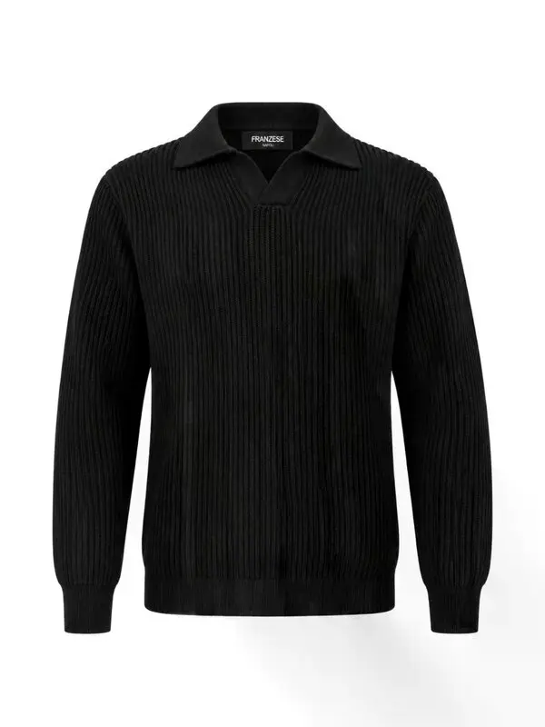FRANZESE COLLECTION Steve Mcqueen Ribbed-knit Pointed-collar V-neck Sweater