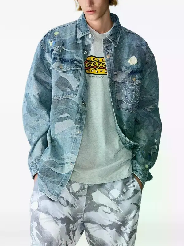 AAPE BY *A BATHING APE Camouflage-pattern Denim Shirt - Blue