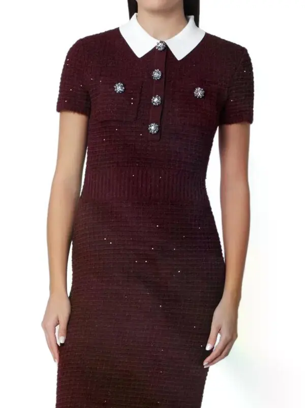 SELF-PORTRAIT Burgundy Textured-knit Midi Dress
