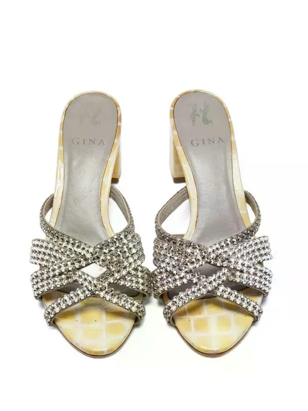 GINA Crystal-embellished Croc-embossed Sandals