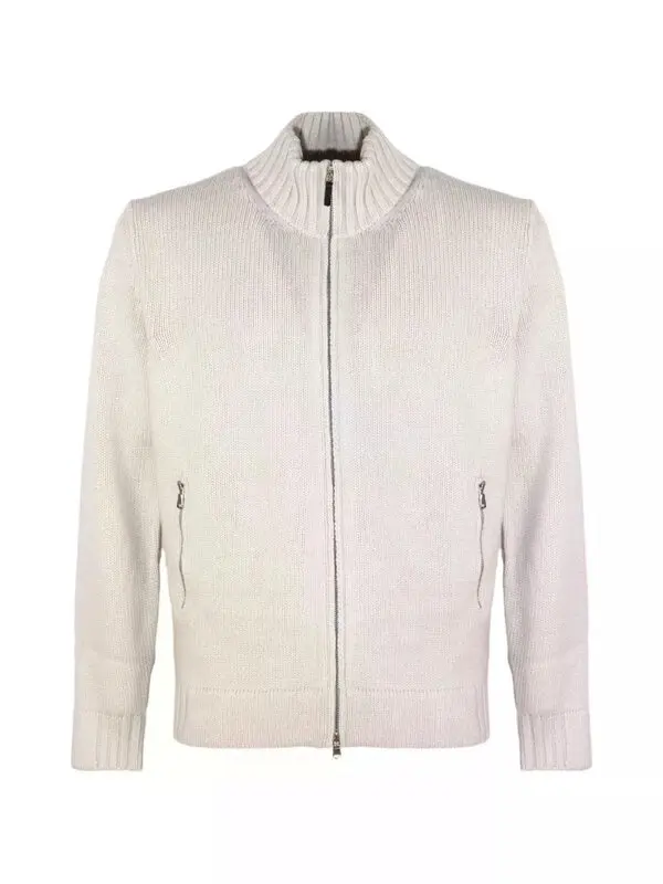KANGRA Ribbed-knit Virgin-wool Cardigan - Neutrals