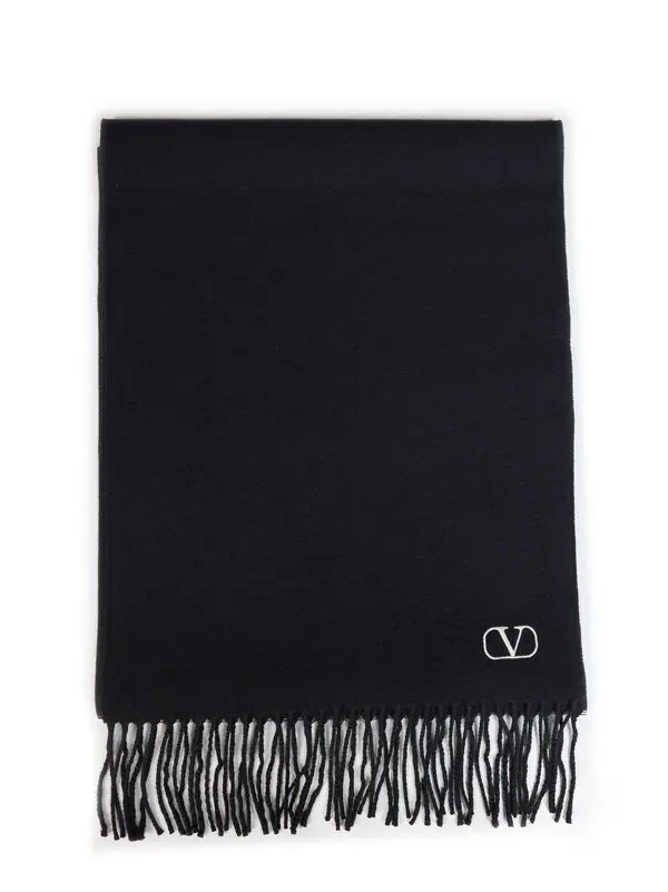 Valentino Garavani Black Virgin Wool Scarf With Vlogo Signature Embroidery - Multicolor
