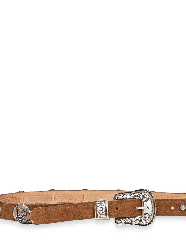GOLDEN GOOSE Light Brown Nubuck Thin Lace Belt With Inlays