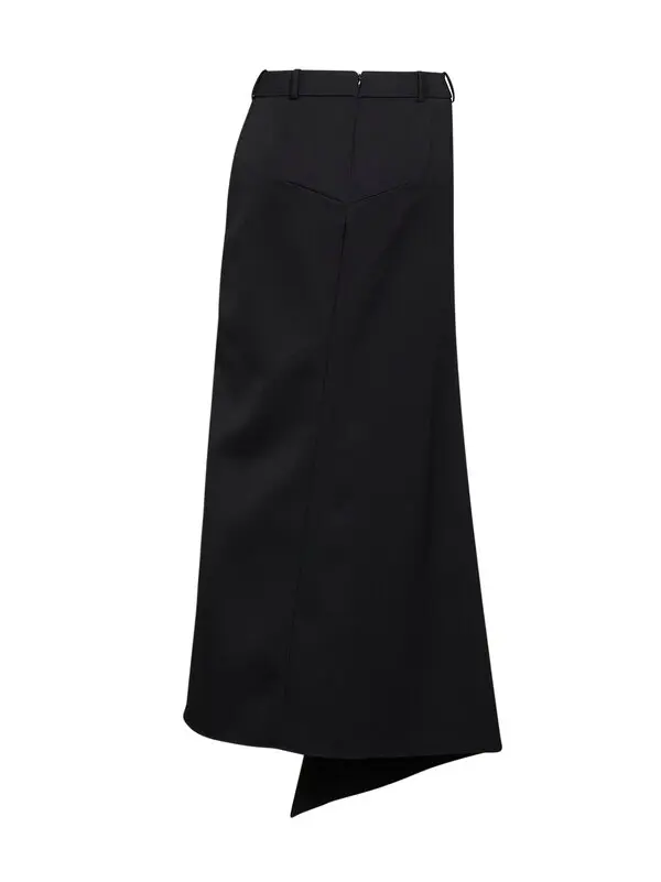 Givenchy Black Grain De Poudre Wool Asymmetric Maxi Skirt With Slit