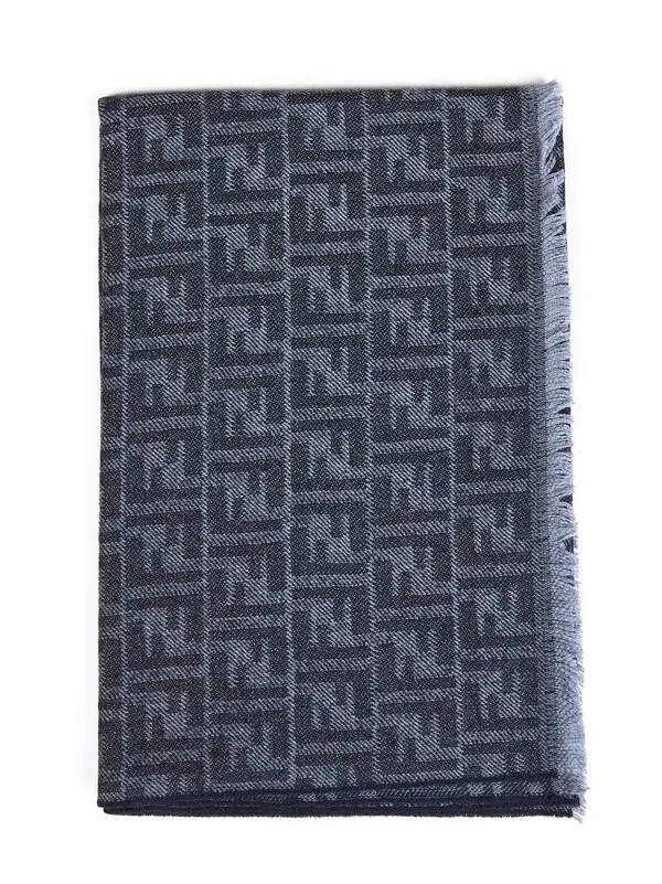 Fendi Silk Denim Blue Wool Ff Scarf
