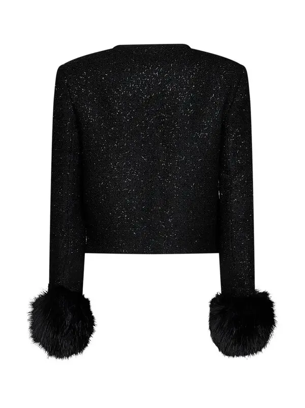 SELF-PORTRAIT Black Metallic Bouclé Jacket With Faux-fur Cuffs - Multicolor