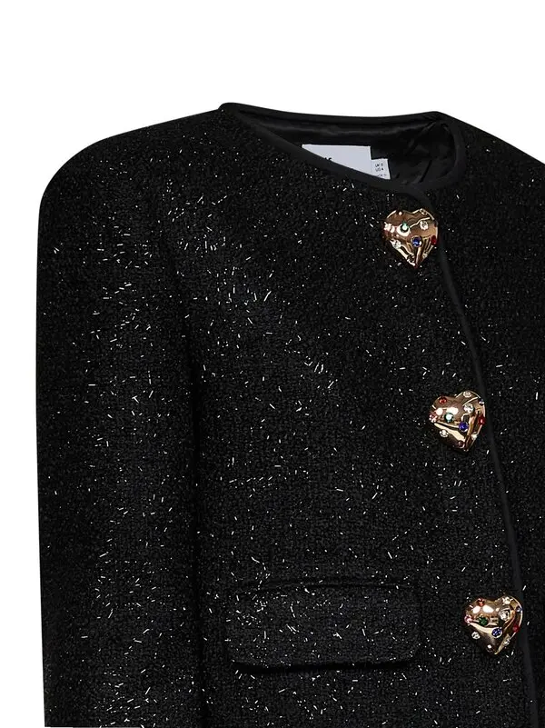 SELF-PORTRAIT Black Metallic Bouclé Jacket With Faux-fur Cuffs - Multicolor