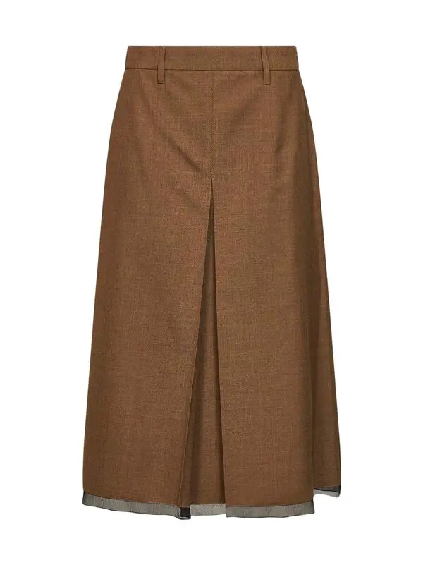 Prada Abbigliamento Tobacco Virgin Wool Midi Skirt - Multicolor