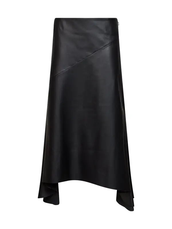 MUGLER Black Nappa Leather Asymmetric Skirt