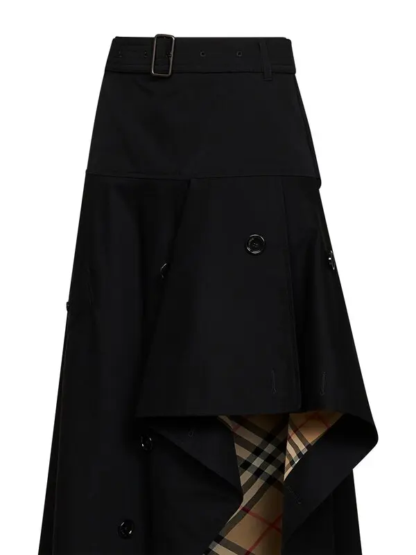 Burberry Black Cotton Asymmetric Belted Trench Skirt - Multicolor