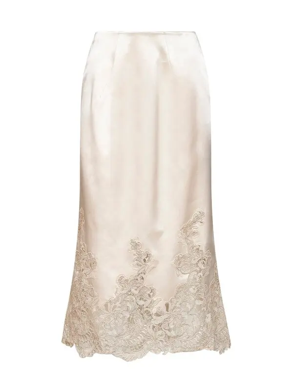 ERMANO SCERVINO Ermanno Scervino Beige Silk Satin Midi Skirt With Lace Inserts