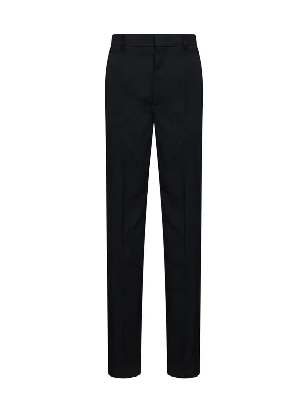 Bottega Veneta Black Grain De Poudre Wool Trousers With Tabs - Multicolor