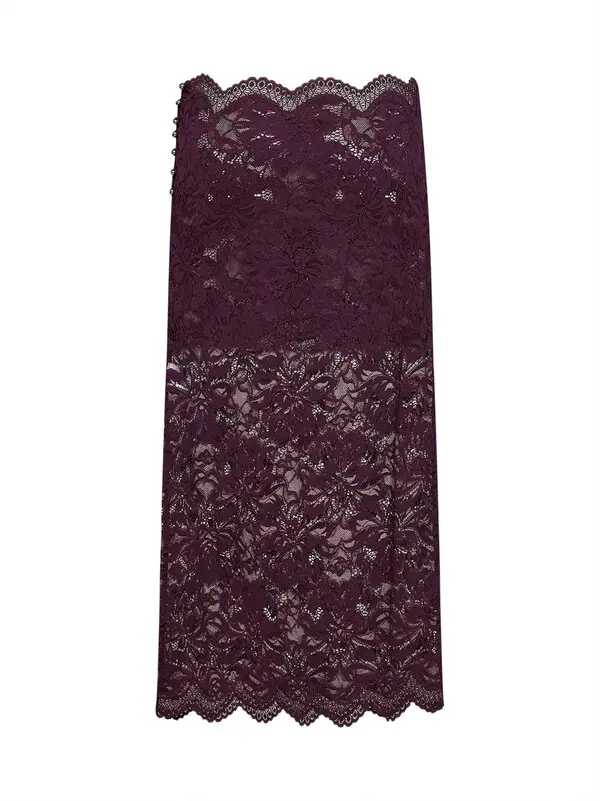Rabanne Magenta Purple Layered Stretch Lace Midi Skirt - Multicolor