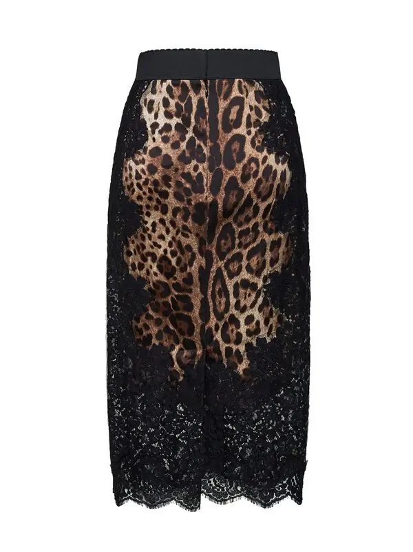 Dolce & Gabbana Leopard-print Satin And Lace Pencil Midi Skirt - Multicolor