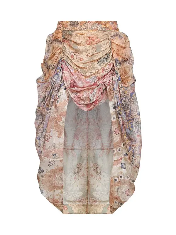 Zimmermann Spliced Floral Silk-linen Blend Rebellion Midi Skirt - Multicolor