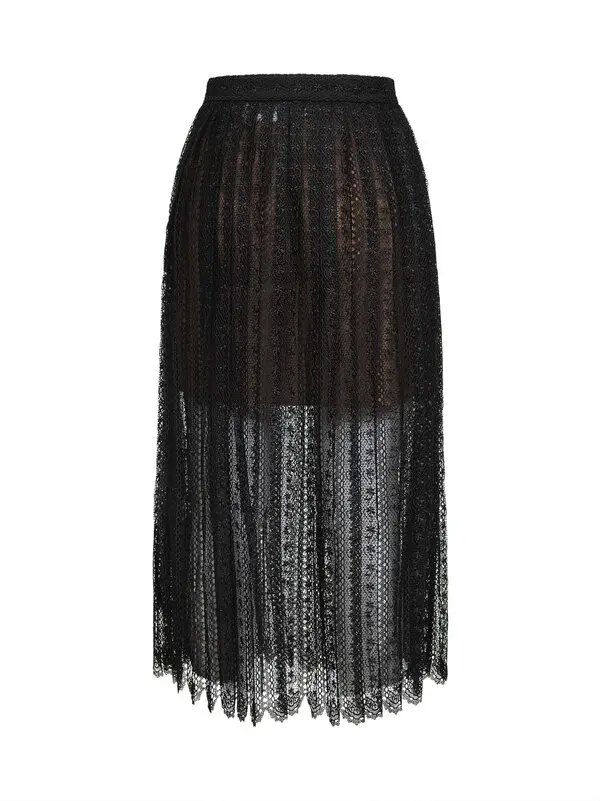 SELF-PORTRAIT Black Organza Lace Midi Skirt - Multicolor