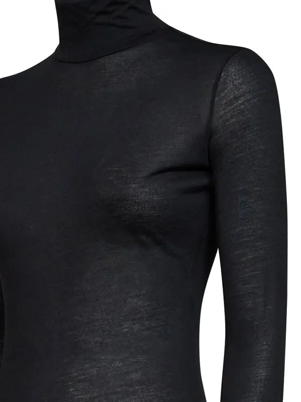 MUGLER Black Sheer Modal And Silk Jersey Turtleneck Top