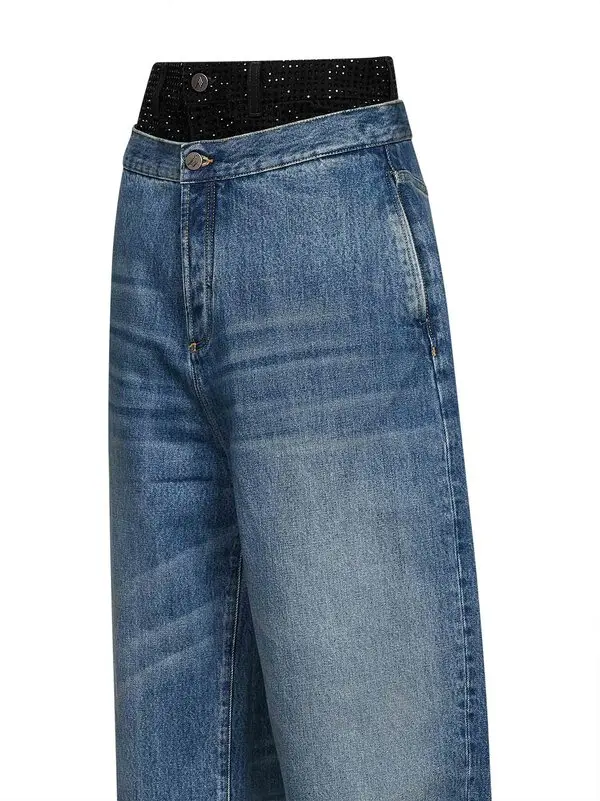 Attico Blue Cotton Denim Double Waistband Jeans - Multicolor