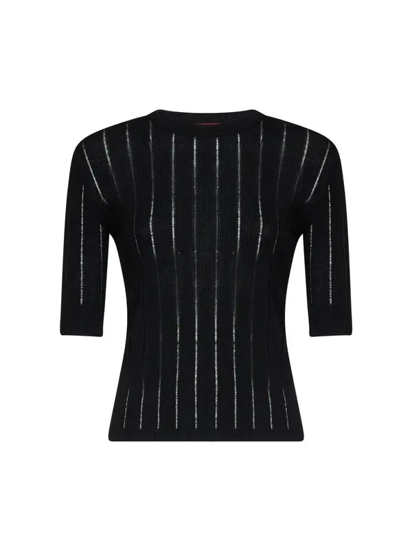 Max Mara Black Mstragno Ribbed Fitted Top - Multicolor