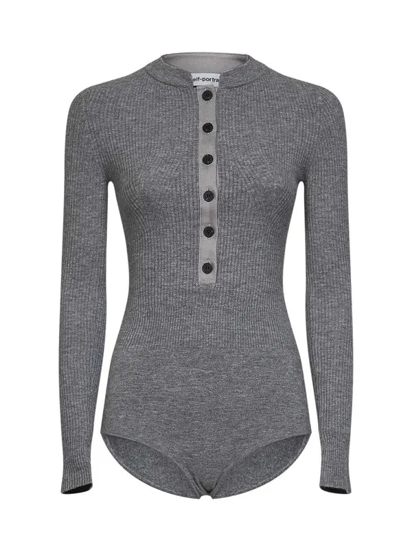 SELF-PORTRAIT Grey Wool-blend Knit Button Playsuit
