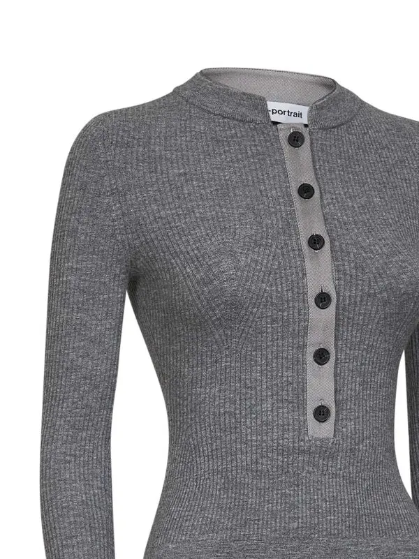 SELF-PORTRAIT Grey Wool-blend Knit Button Playsuit