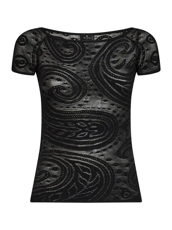 Etro Black Paisley Jacquard Knit Off-the-shoulder Top - Multicolor