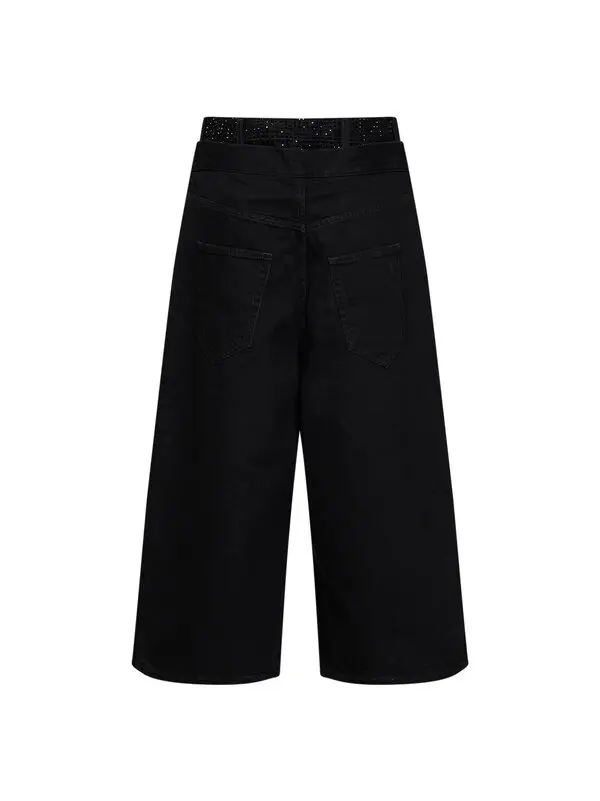 Attico Black Cotton Denim Double Waistband Cropped Jeans - Multicolor