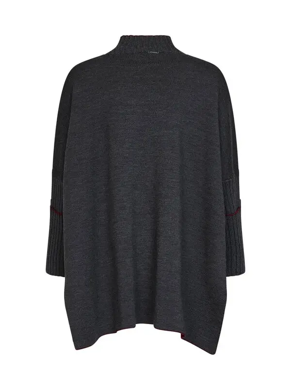 Herno Grey Virgin Wool Knit Poncho-style Top