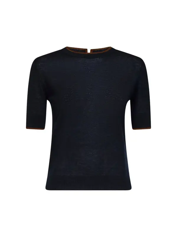 Max Mara Blue Knit Mstagenda Top With Contrasting Trim - Multicolor