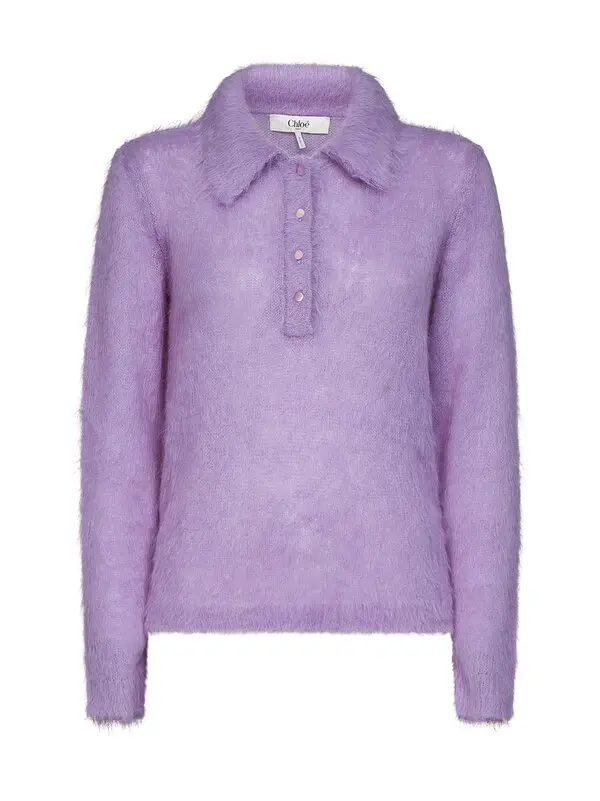 Chloé Lavender Alpaca Blend Brushed Knit Polo Shirt - Multicolor