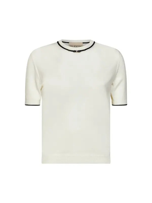 Valentino Garavani Ivory Wool Sweater With Contrasting Edges And Vlogo - Multicolor