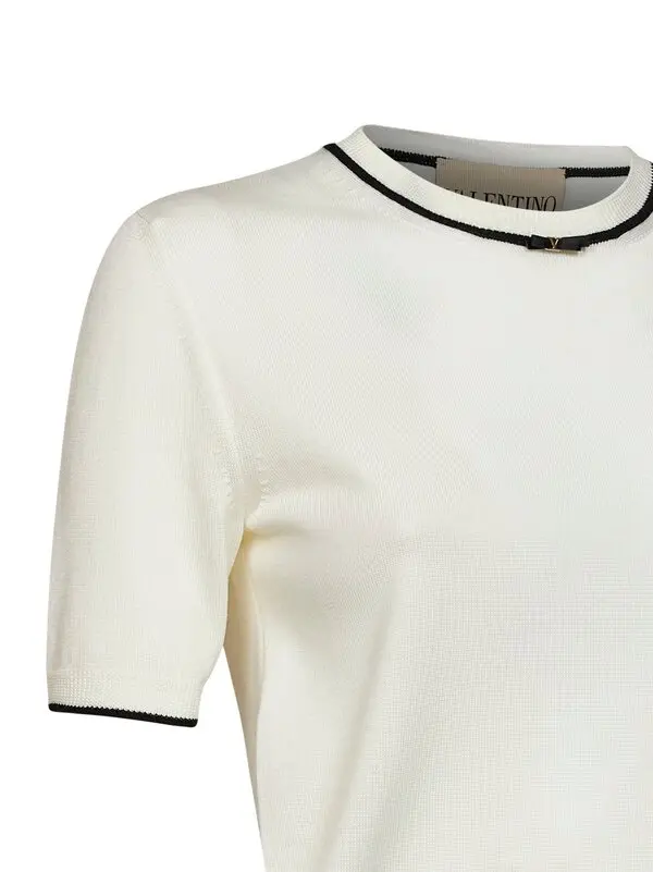 Valentino Garavani Ivory Wool Sweater With Contrasting Edges And Vlogo