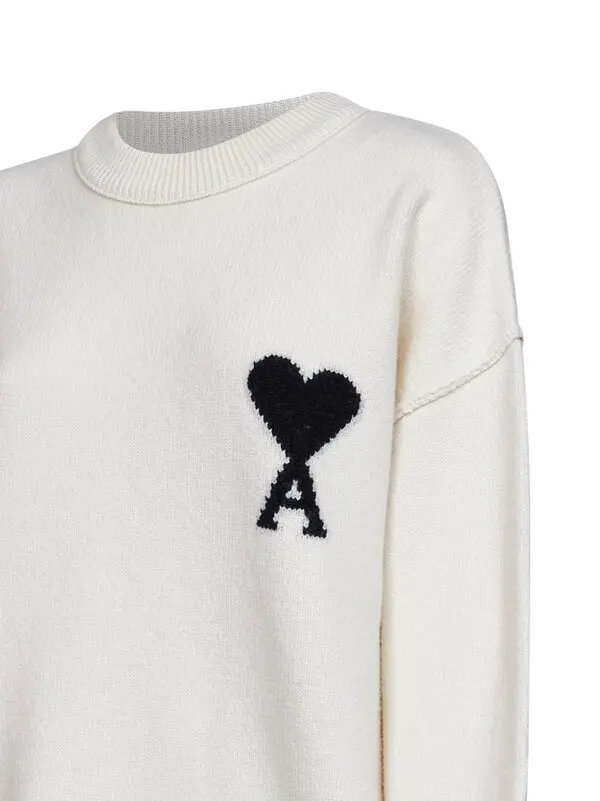 AMI Paris Ecru Felted Merino Wool De Cœur Crewneck Sweater - Multicolor