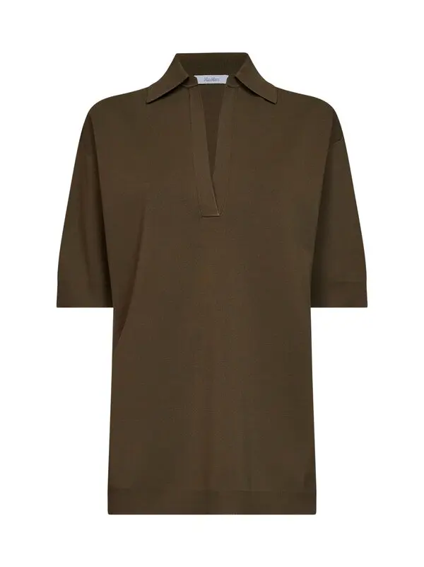 Max Mara Khaki Green Viscose Crepe Mxmalpino Long Polo Shirt - Multicolor