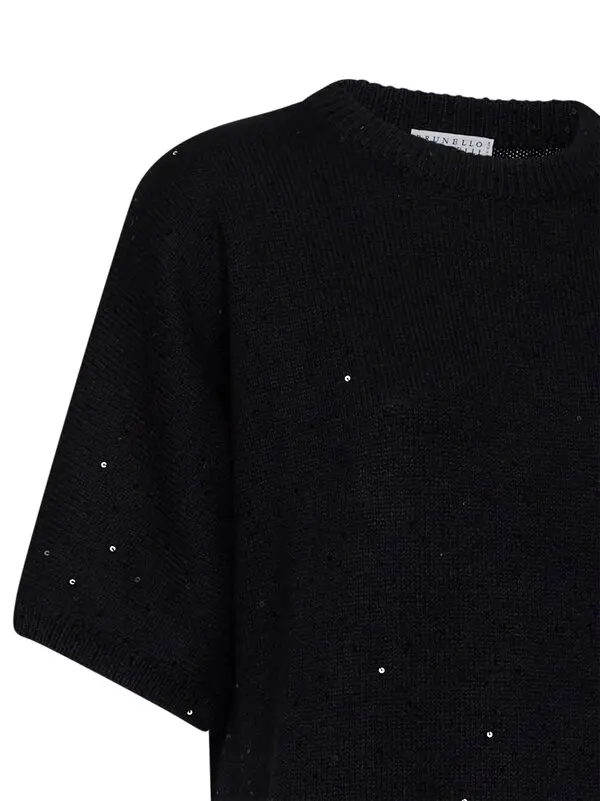 Brunello Cucinelli Black Sequin-embellished Cashmere And Silk Sweater