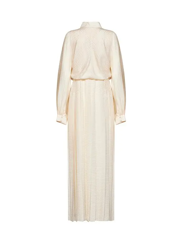 Fendi Ivory Silk Crêpe Jacquard Long Shirt Dress - Multicolor